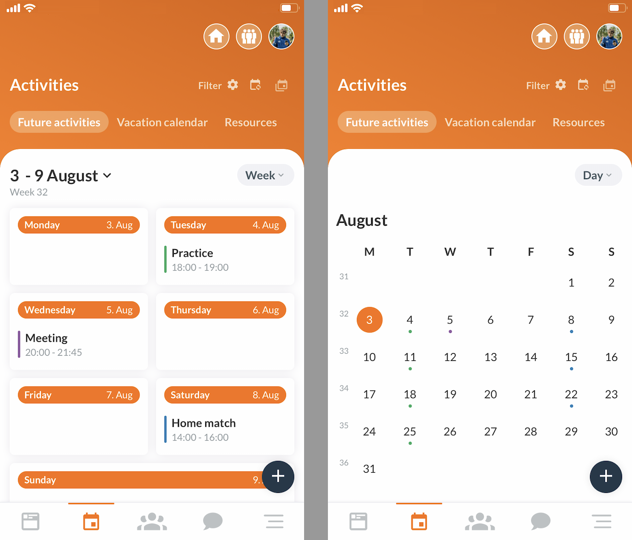 Divide your sports calendar into a weeks, months or a list of ...