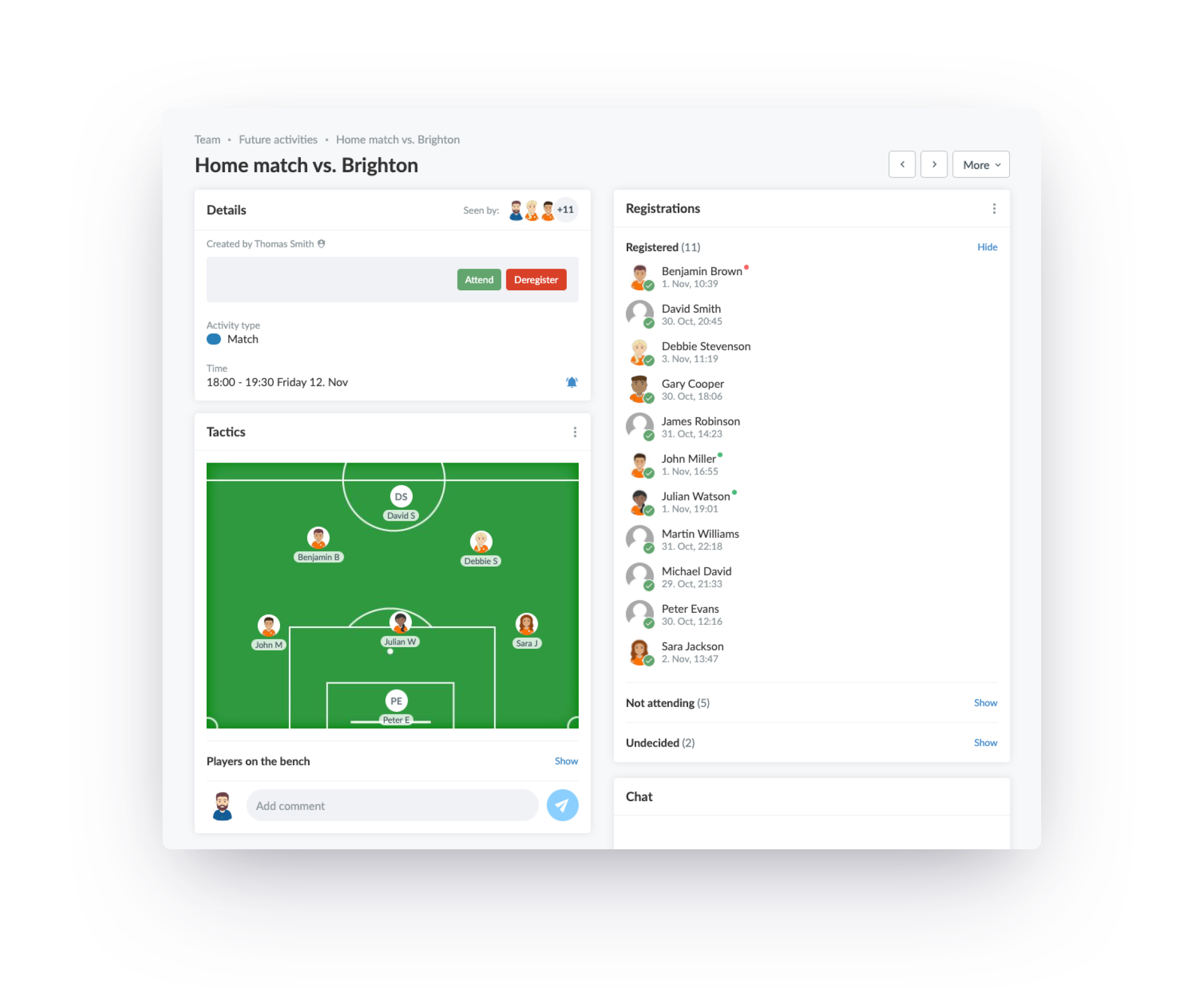 Line up builder with team calendar - SportMember.co.uk